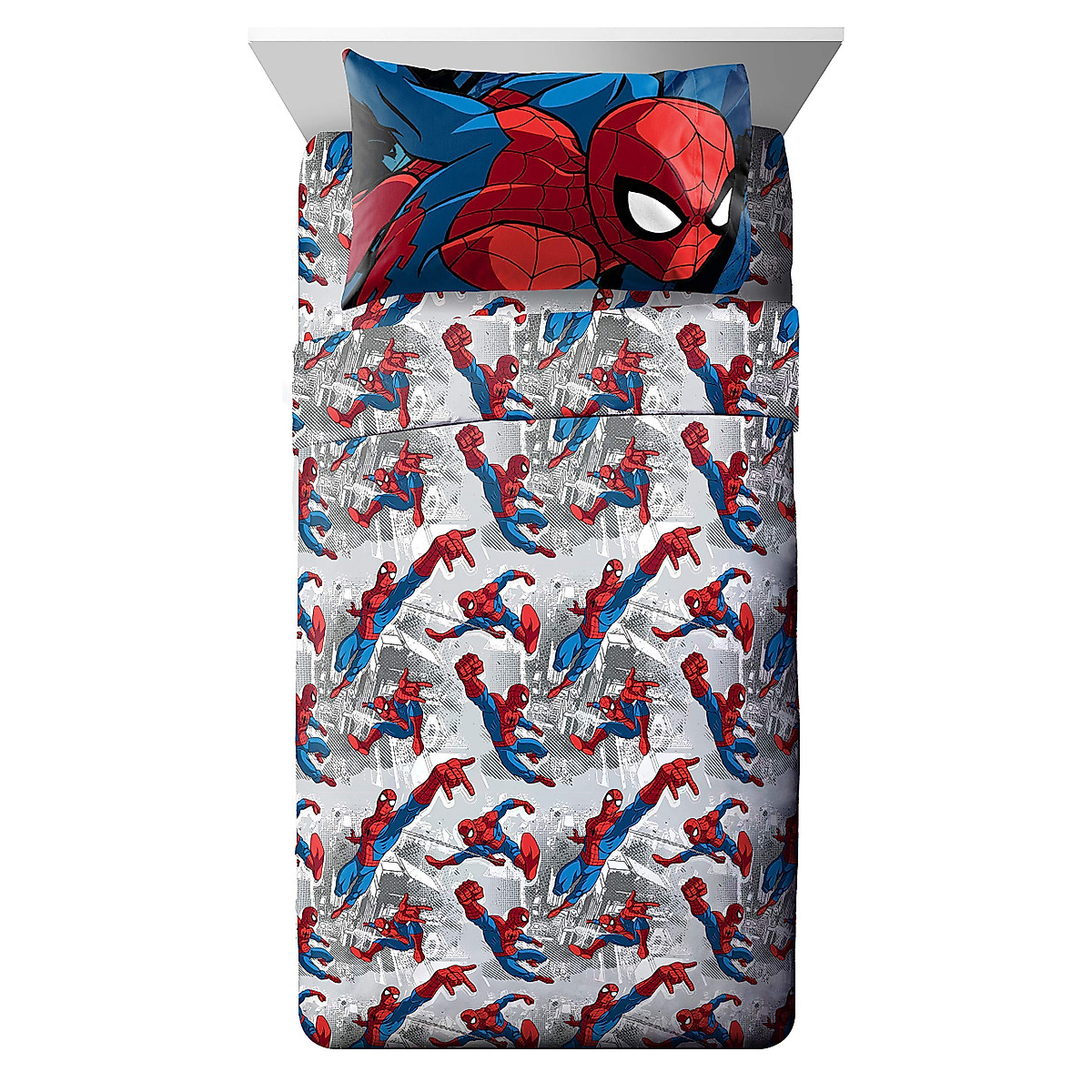 Jay Franco Marvel Spiderman Burst 4 Piece Twin Bed Set - Includes Reversible Comforter & Sheet Set - Bedding - Super Soft Fade Resistant Microfiber - (Official Marvel Product)