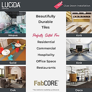 Lucida Surfaces Luxury Vinyl Floor Tiles | Glue Down Adhesive Flooring | Textured Look Plank | FabCore Solid Pattern | Single Sample Tile