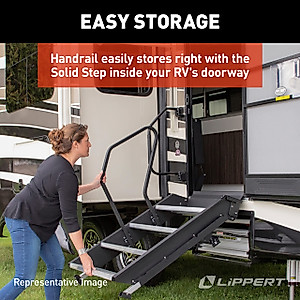 Lippert Solid Step Entry Assist Handrail, Accommodates Door Widths up to 36”, Easy Installation, Locking Pins for 5” Adjustment, for 5th Wheel RVs, Travel Trailers, Motorhomes - 799640, Black