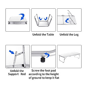 Moosinily Small Camping Table 3FT Folding Picnic Table Foldable Low Camp Table Portable Short Aluminum Outdoor Floor Short Beach BBQ White 35.2×15.7 inch