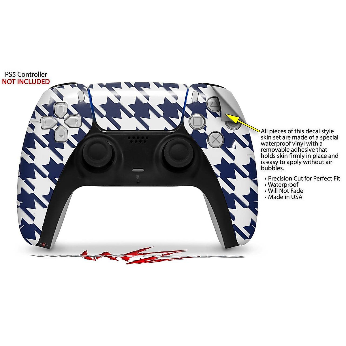 WraptorSkinz Skin Wrap compatible with Sony PS5 DualSense Controller Houndstooth Navy Blue (CONTROLLER NOT INCLUDED)