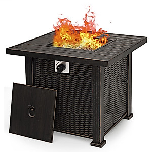 Giantex Gas Fire Pit Table, 30 Inch 50,000 BTU Auto-Ignition Propane Fire Pit Outdoor with Lid, Lava Rocks and Waterproof Cover, 2-in-1 Fire Table with CSA and ETL Certification (Brown)
