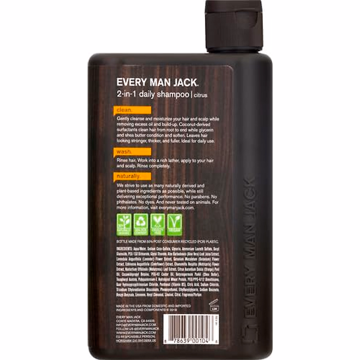 Every Man Jack Daily Shampoo, Citrus, 13.5-ounce (Pack of 1), 91306
