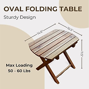 Pack of 2 Small Folding Tables, Outdoor Wood Coffee Table, Portable Side Table, Patio Folding Table, Small Wooden Folding Table (Walnut, Oval-S)