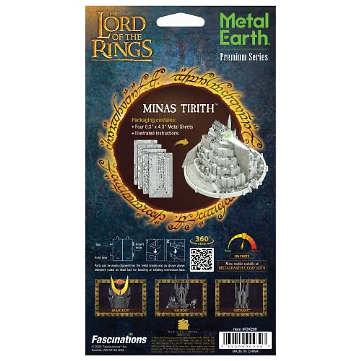 Fascinations Metal Earth Premium Series Lord of The Rings Minas Tirith 3D Metal Model Kit Bundle with Tweezers