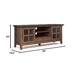 SIMPLIHOME Acadian SOLID WOOD Universal TV Media Stand, 60 Inch Wide, Transitional, for Flat Screen TVs up to 70 Inch, Rustic Natural Aged Brown