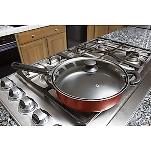 Imperial Home 11” Non Stick Deep Frying Pans – Large Deep Pan with Lid – Nonstick Deep Fry Pans – Red Deep Dish Pan