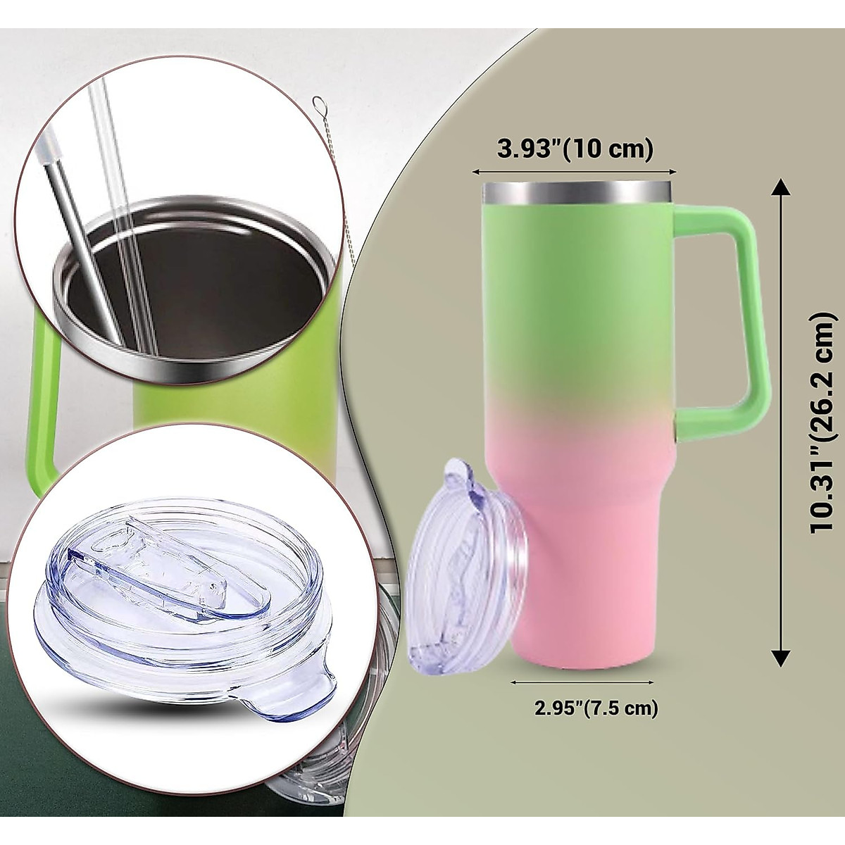 RAHATBEE 40 oz Tumbler with Handle and Straw Lid, 100% Leak-Proof Travel Coffee Mug, Reusable Stainless Steel Insulated Cup for Beverages, Keeps Cold for 34Hrs or Hot for 12Hrs (LG-Pink)