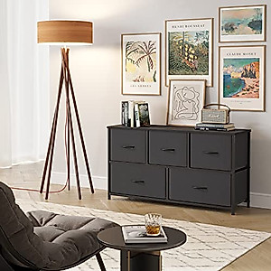 Cubiker Dresser Storage Organizer, 5 Drawer Dresser Tower Unit for Bedroom Hallway Entryway Closets, Small Dresser Clothes Storage with Wide Sturdy Steel Frame Wood Top, Black Grey