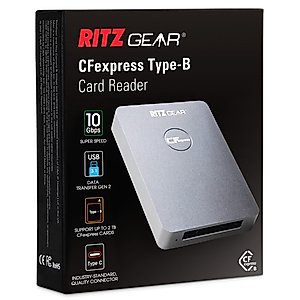 Ritz Camera CFexpress Type B Card Reader, USB 3.1 Gen 2 10Gbps CFexpress Reader, Portable Aluminum CFexpress Memory Card Adapter Thunderbolt 3 Compatible, Support Android/Windows/Mac OS