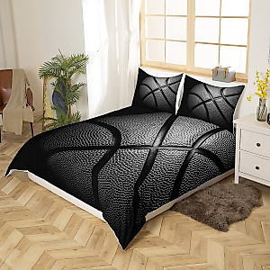 Castle Fairy Basketball Lover Bedding Sets Queen Size for Boys Men,Ball Sports Gaming Duvet Cover Ultra Soft Black Comforter Cover Sets,Teenager Birthday Gift