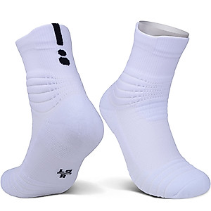 JHM mens Thick Protective Sport Cushion Elite Basketball Compression Athletic Socks, 3 Pairs White, 6-13