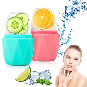 2Pack Ice Roller for Face, Qewro Silicone for Tone skin, Reusable Eye Puffiness Relief, Ice Roller Mold for Neck, Facial Roller to Remove Fine Lines Pores Anti Wrinkles (Pink and Green)