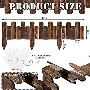 Wood Garden Edging Border with Gloves Garden Wooden Landscape Border Edging for Decorative Spring Garden Yard Patio Pathway Courtyards Tree Fences Outdoor 7.9 x 47 Inches (4 Pcs)
