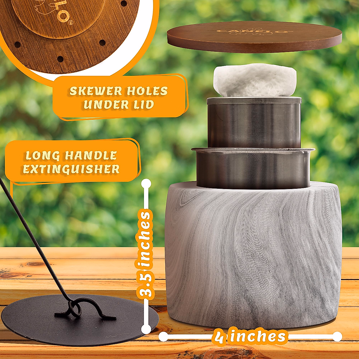 Table Top Fire Pit Bowl - Tabletop Fire Pit, Long Burning Indoor fire Pit, Table Top Firepit for Patio - Tabletop Fireplace - Mini Fire Pit fire Bowl with Cover and Smores Stick Holder.