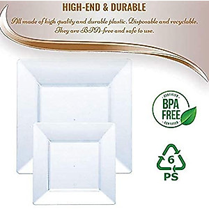 Kaya Square Clear Plastic Dinner Plates (9.5") - Pack of 10 - Elegant & Sturdy Dinnerware for Weddings, Birthdays & Home Use