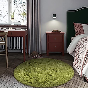 Chicrug Fluffy Round Area Rugs for Girls Bedroom, 4x4 Feet Shaggy Circle Area Rug for Living Room, Soft Fuzzy Carpets for Princess Room, Cute Rug Kids Circular Playmats for Baby Nursery Home, Green