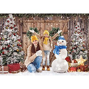 Felortte 8x6FT Polyester Fabric Winter Christmas Rustic Barn Wood Door Photography Backdrop Xmas Tree Snow Gifts Decor Background Banner for Family Holiday Party Supplies Photo Studio Props Pictures