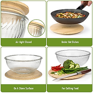 dokaworld Stackable Space-Saving Nesting Set of 3 Glass Bowls with Bamboo Lids for Foodprep, Storage, Mixing & Cooking - Microwave & Oven Safe BPA Free Durable Heat Resistant Inert Borosilicate Glass