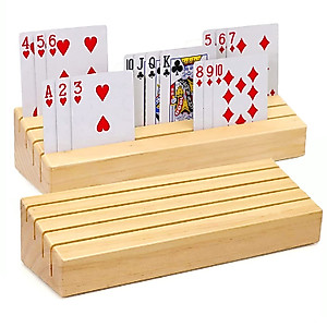 plusvivo Card Holders for Playing Cards Set of 2, Pine Solid Wooden Playing Card Holders for Adults Seniors Kids 9.84 X 3.15 X 2.25 Inch, Uno/ Canasta/ Bridge/ Hand and Foot Card Holder