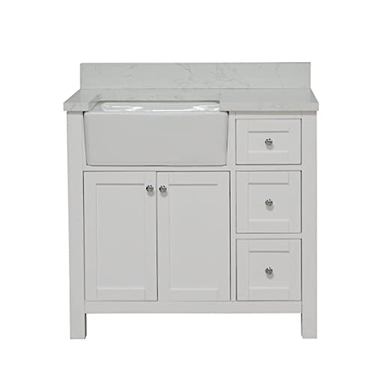 Yorkshire 36-inch Farmhouse Bathroom Vanity (Engineered Marble/White): Includes White Cabinet with Engineered Marble Countertop and White Apron Sink
