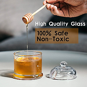 Rwaken Glass Honey Jar with Wooden Dipper and Glass Lid,Honey Pot Dispenser for Store Honey and Syru,10 Ounces