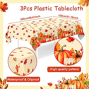 3 Pack Thanksgiving Tablecloth Disposable Fall Pumpkin Maple Plastic Tablecloths for Rectangle Tables Friendsgiving Waterproof Table Cover for Fall Decorations for Home, Thanksgiving Party Table Decor