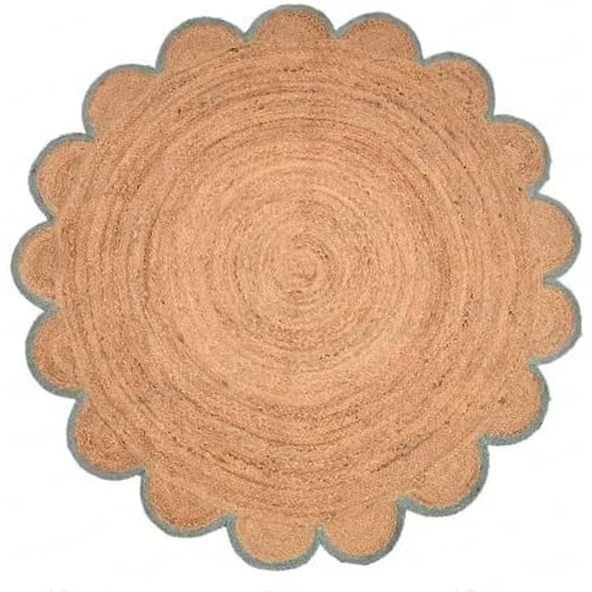 KALVEERA 5x5, 6x6, 4x4, 3x3ft Jute Area Rug Natural Jute Scallop Round Rug, Floor Scalloped Circular Handmade Braided Boho Eco Large Circular Handmade Area Rugs (4x4 Ft Round Rug, Turquoise)