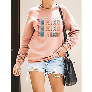 Blooming Jelly Womens Be Kind Sweatshirt Crewneck Loose Fit Cute Long Sleeve Tops Ladies Fall Clothes Winter Teacher Outfits (X-Large, Pink)