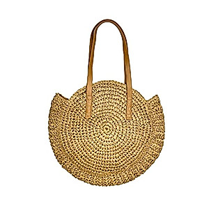 Seamido Straw Bag Handwoven Beach Bags Corn Straw Tote Woven Shoulder Bag For Women (Khaki)