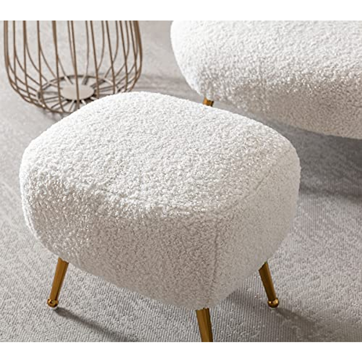 DUOMAY Modern Accent Chair with Ottoman, Sherpa Upholstered Barrel Chair with Footrest, Comfy Lounge Chair Single Sofa Armchair Club Chair for Living Room Bedroom Office, White