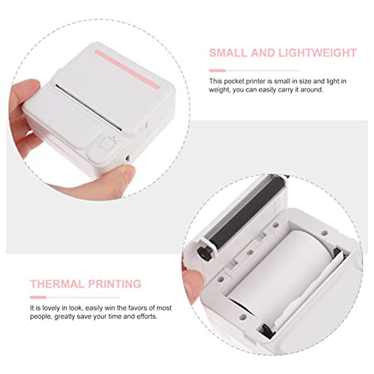 STOBOK 1 Set Thermal Label Printer Pocket Thermal Shipping Label Printer for Shipping Packages Postage Home Small Business Pink