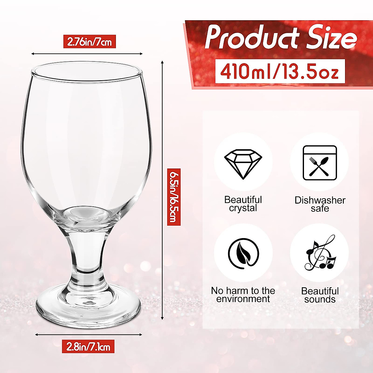 Patelai Clear Glasses 13.5 oz Water Goblet Glass Stemmed Water Glasses for Juice Wine Beer Tea Milk Cold Beverages Drinks (12 Pcs)