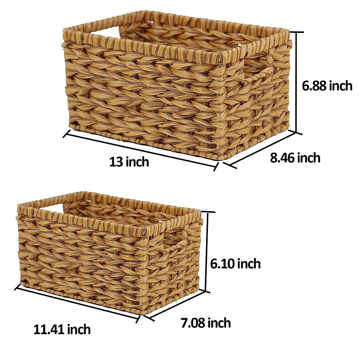 Wicker Baskets, Wicker Storage Baskets for Organizing Shelves, Waterproof Plastic Rattan Wicker Baskets for Storage, Woven Pantry Baskets, 2-Pack
