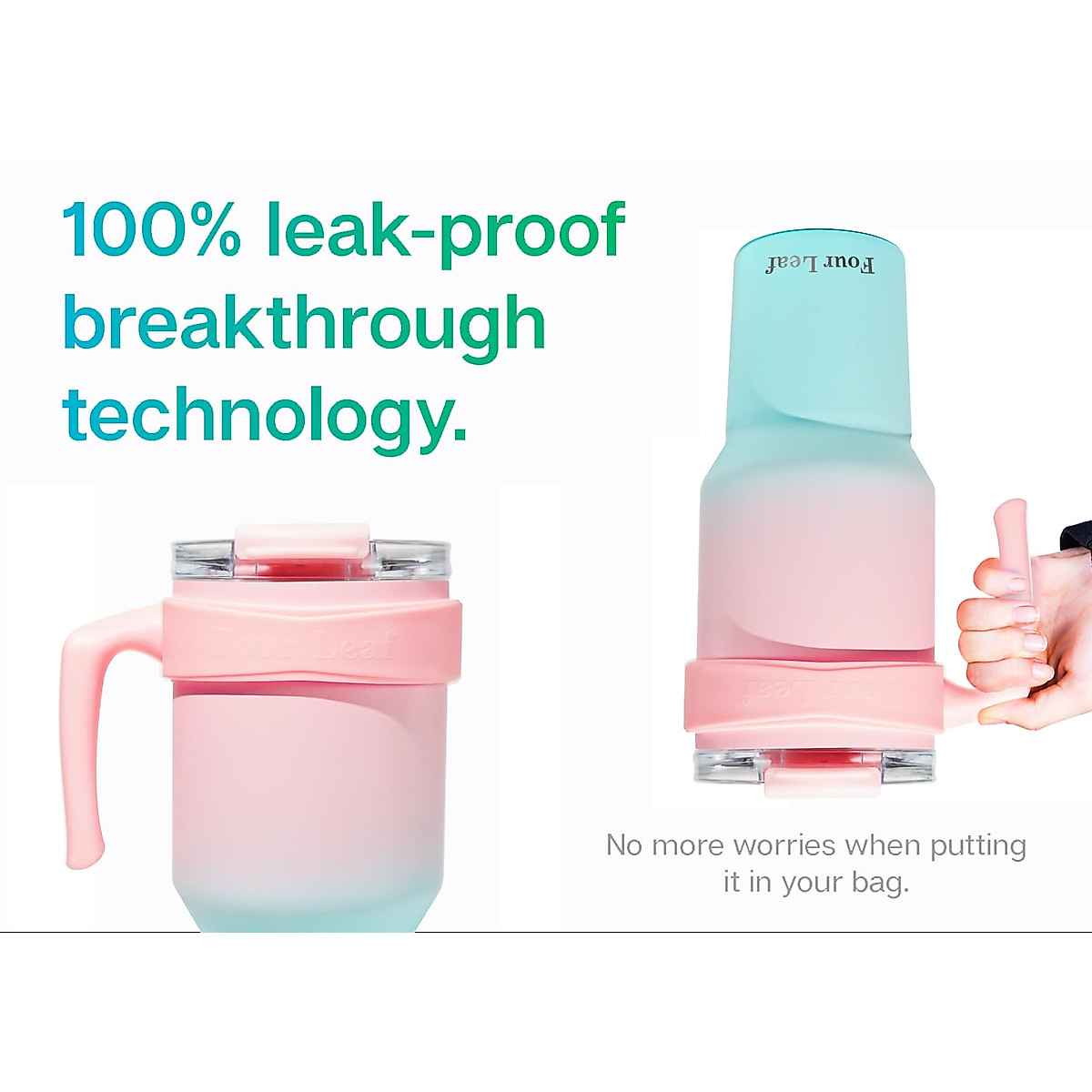 Four Leaf TrustyMate – 100% Leak Proof 40 Oz Tumbler with Handle and Built-In Straw Lid – Insulated Leak Proof Stainless Steel Tumbler