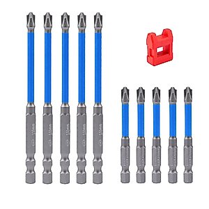 Saipe 10pcs Magnetic Special Flat Slotted Phillips Cross Head Screwdriver Bit Sets for Electrician PH2 Bit 1/4 Inch Hex Shank Screw Driver Drill Bit