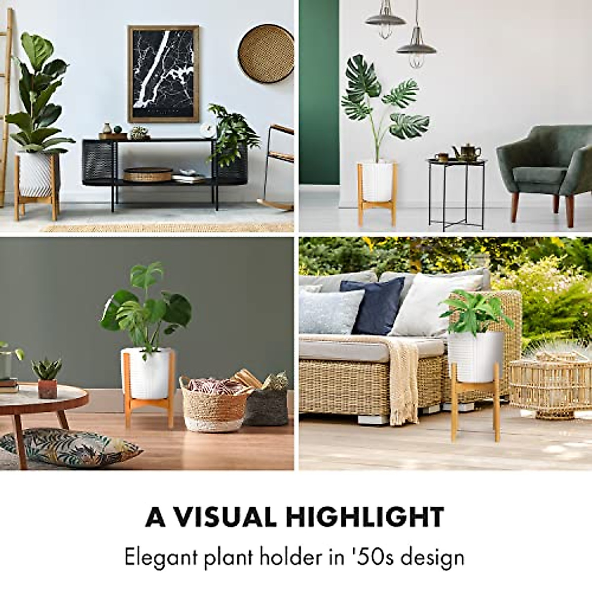 Fox & Fern Mid Century Modern Plant Stand, Indoor Plant Stand, Plant Holder, Corner Plant Stand Indoor, Plant Stands for Indoor Plants - EXCLUDING Plant Pot - Adjustable Width 11" to 15" - Bamboo