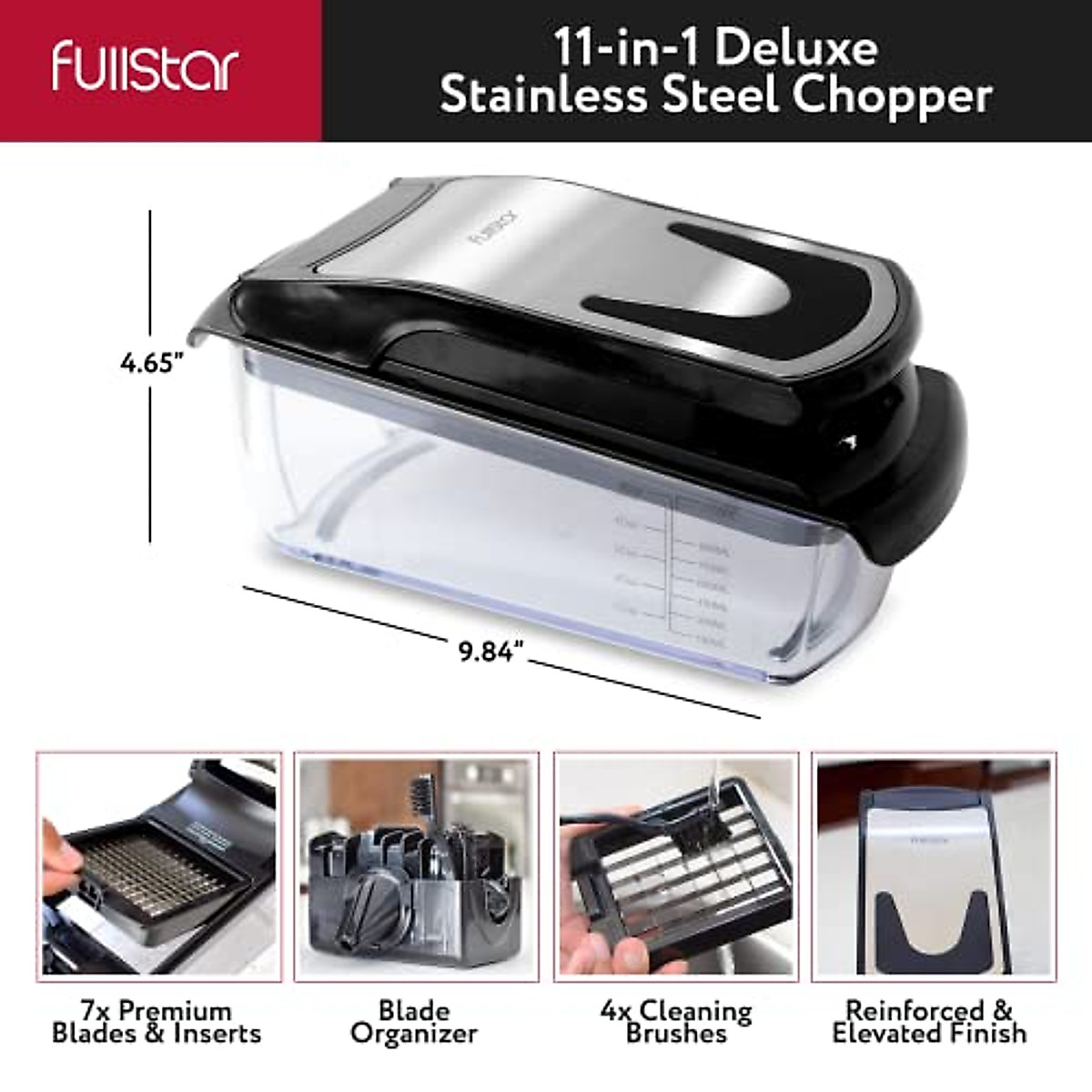 Fullstar Vegetable Chopper - Spiralizer Vegetable Slicer - Onion Chopper with Container - Pro Food Chopper - Black Slicer Dicer Cutter - 7 Blades