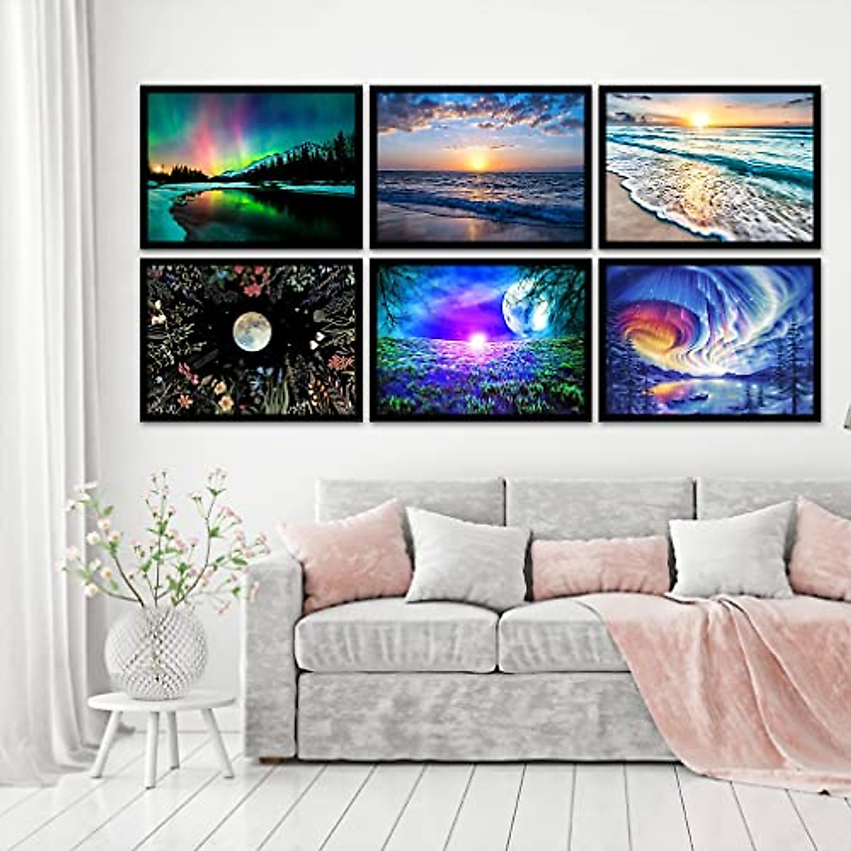 12 Pack 5D Diamond Painting Kits, Crystal Creations Diamond Art Moon Beach Kits for Adults Beginners, Full Drill DIY Dimond Painting Picture, Diamond Dotz Gem Crafts for Home Wall Decor 12x16 Inch