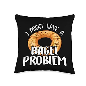 Bagels Gifts - National Bagel Day - DressedForDuty Lover Gift-I Might Problem-Bagel Day Throw Pillow, 16x16, Multicolor