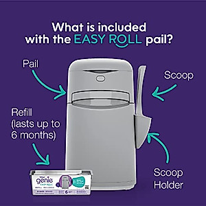 Litter Genie Easy Roll Pail | Cat Litter Box Waste Disposal System for Odor Control | Includes 1 Continuous Refill Bag