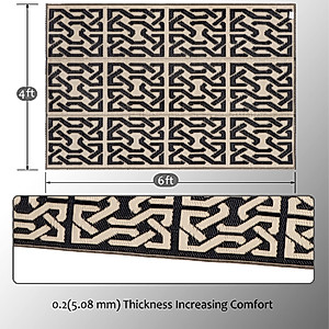 SAND MINE Reversible Mats, Plastic Straw Rug, Modern Area Rug, Large Floor Mat and Rug for Outdoors, RV, Patio, Backyard, Deck, Picnic, Beach, Trailer, Camping (4' x 6', Black & Beige)