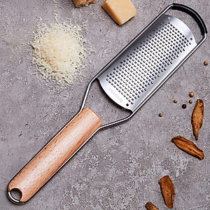 Stainless Steel Cheese Grater with Natural Wood Handle for Parmesan Cheese Lemon, Ginger, Cheese, Nutmeg, Potato, Chocolate and Garlic Small
