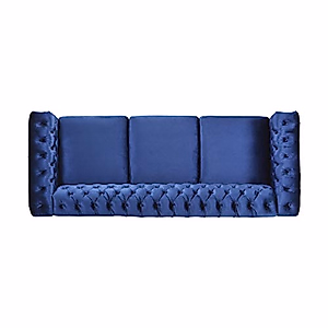 Great Deal Furniture Laura Tufted Chesterfield Velvet 3 Seater Sofa, Midnight Blue and Dark Brown