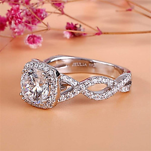 Jeulia Women 3.6 Carat 925 Sterling Silver Twist Ring Round Cut Halo Engagement Rings Solitaire Eternity Band Ring with Cubic Zirconia Stone Anniversary Promise Ring (Silver, 9.5)