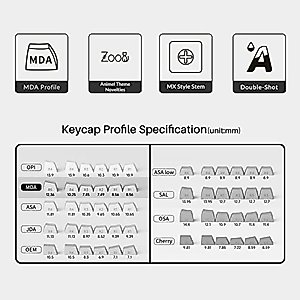 Akko Cream Keycaps Set with MDA Profile Double-Shot Keycap, 282 Keys with 4 Different Groups of Novelty Keys for ISO-UK & ANSI Layout, Compatible with Major-Sizes Mechanical Keyboards
