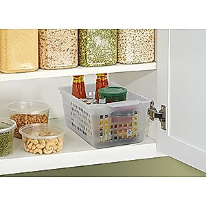 Qskely Plastic Clear Storage Basket, Rectangle, Pack of 6