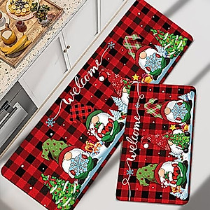 Valcatch Christmas Kitchen Rug, Non Slip Kitchen Mat 2 Pieces, Christmas Decor for Kitchen, Kitchen Rugs and Mats Washable, Comfort Standing Runner Mats for Laundry, Sink, Bathroom(Christmas 01)