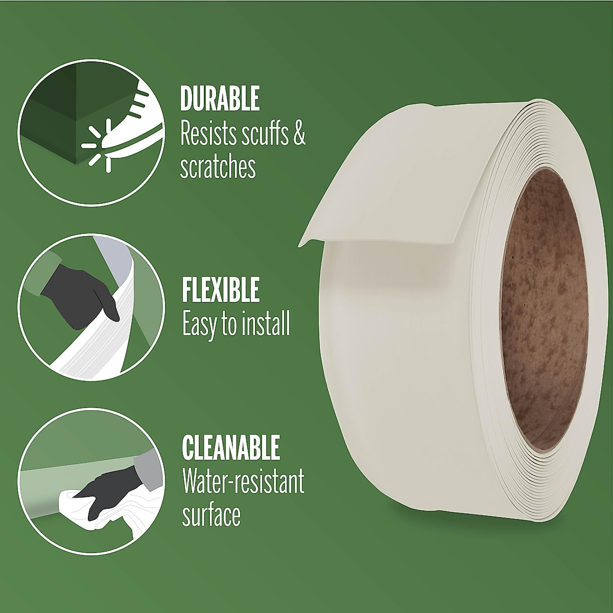 M-D Building Products 4-Inch x 60-Feet Dry Back Vinyl Wall Base, Flexible Dry Back Vinyl Trim with Toe - Easy Install Molding Trim for Floors and Baseboards, Almond (73899)