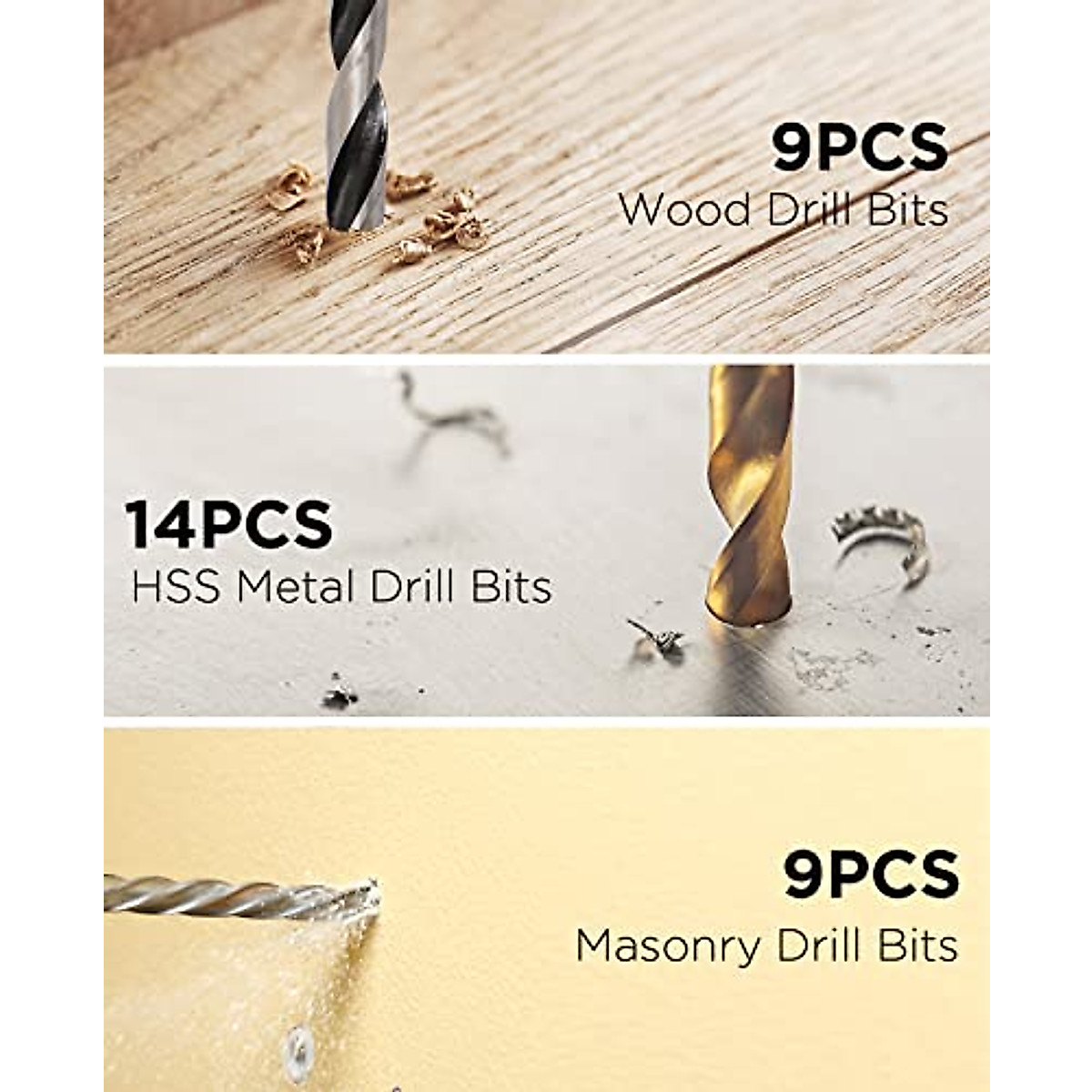 AVID POWER Drill Bit Set, Titanium Twist Brad Point Drill Bits for Drill/Driver, Drill and Screwdriver Bits Combo Kit with Case for Metal, Wood, Concrete and Masonry, 100 Pieces